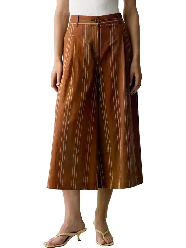 BENETTON Vertical-stripe Cropped Palazzo Pants - Brown