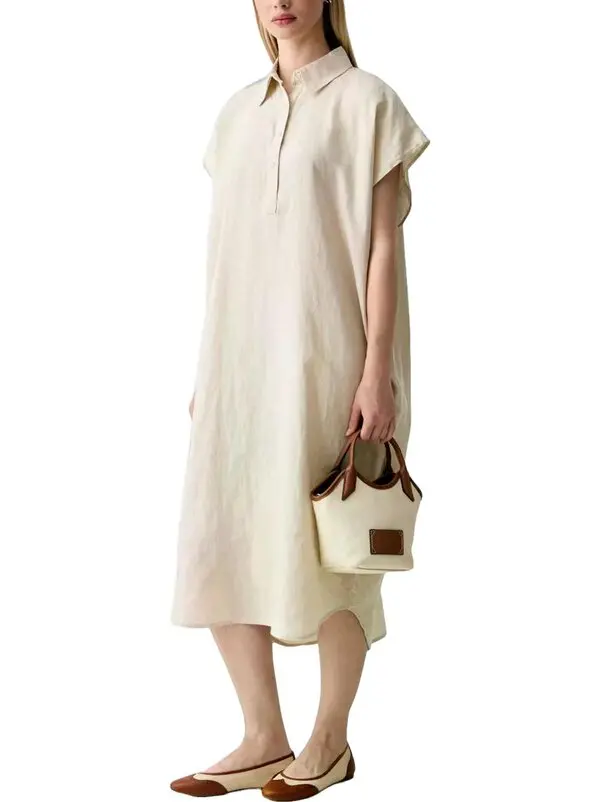 BENETTON Short-sleeved Midi Shirt Dress - Neutrals