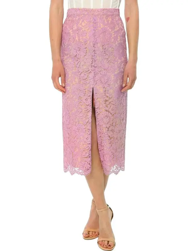 SUPER BLOND Lace Front-slit High-waisted Skirt - Pink