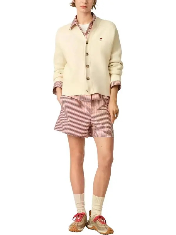 AMI Paris Cotton And Wool Arrow Cardigan - Neutrals