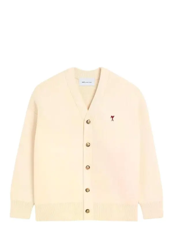 AMI Paris Cotton And Wool Arrow Cardigan - Neutrals
