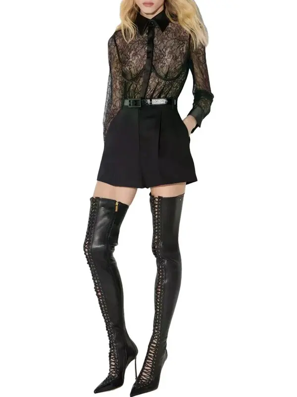 Elisabetta Franchi Shirt In Floral Lace - Black