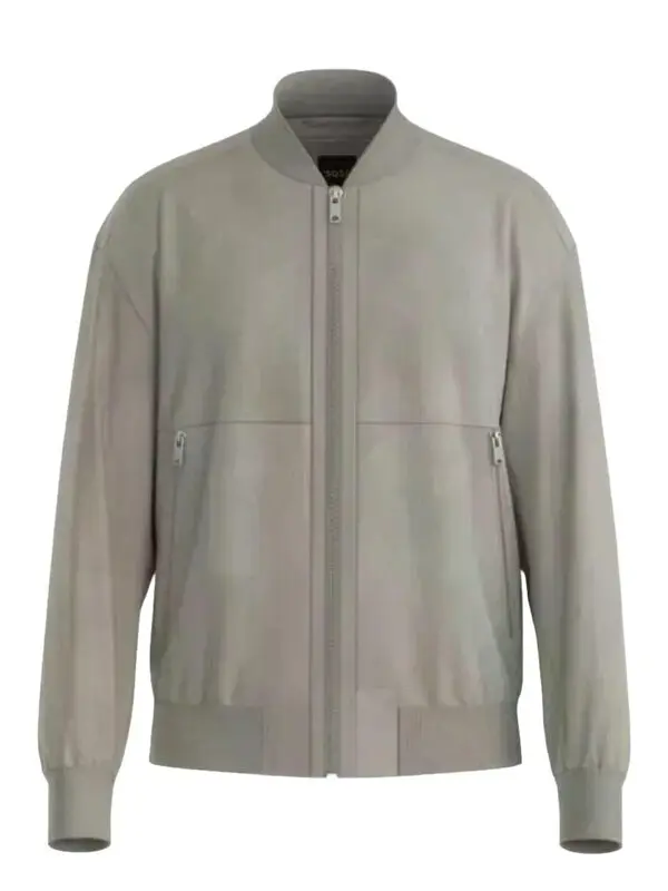 BOSS Leather Bomber Jacket - Grey