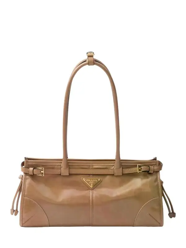Prada Bonnie Medium Logo-plaque Buckled Shoulder Bag - Neutrals