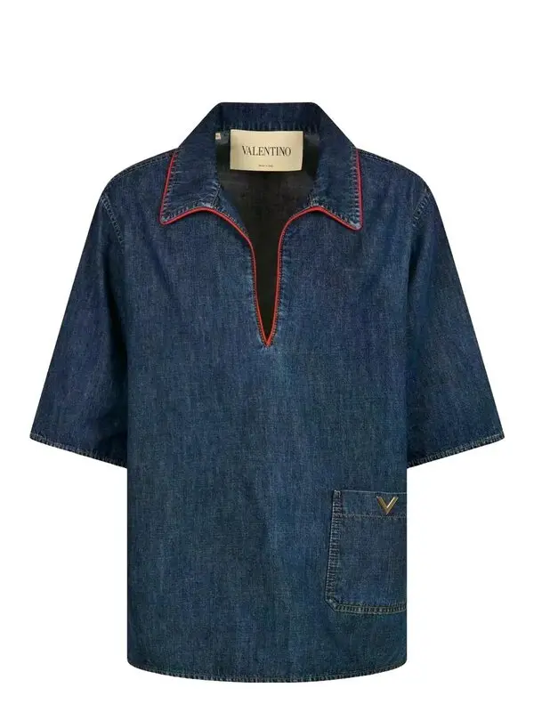 Valentino Garavani Vlogo Contrast-trim T-shirt - Blue