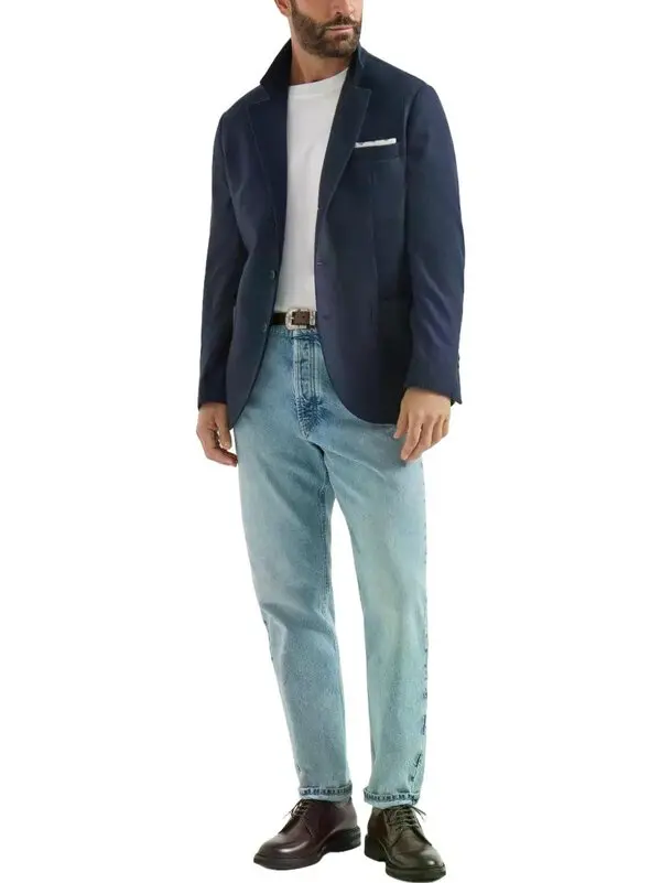 Brunello Cucinelli Cashmere Jersey Blazer With Patch Pockets - Blue