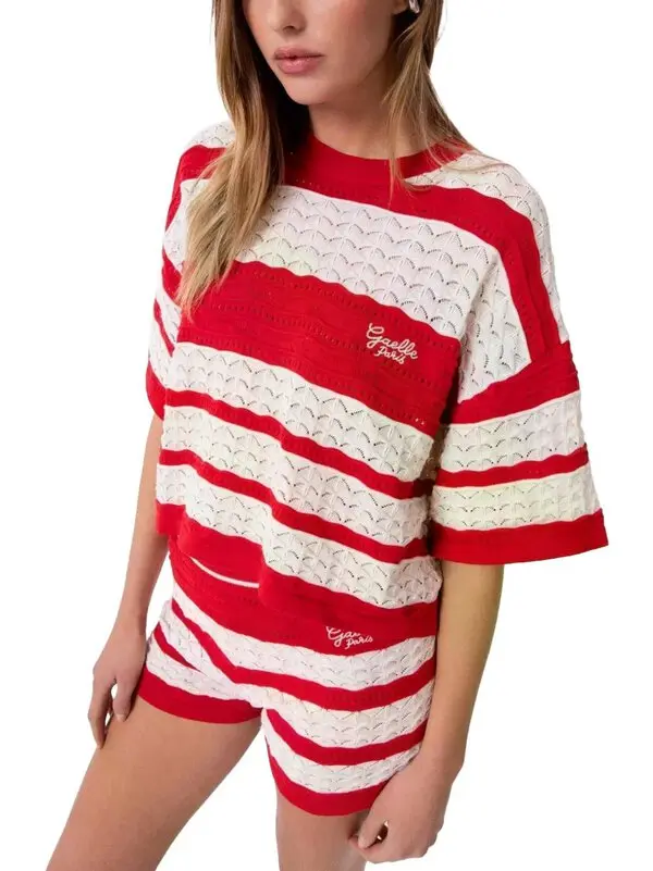 GAELLE PARIS Striped Pointelle-knit Sweater - Red