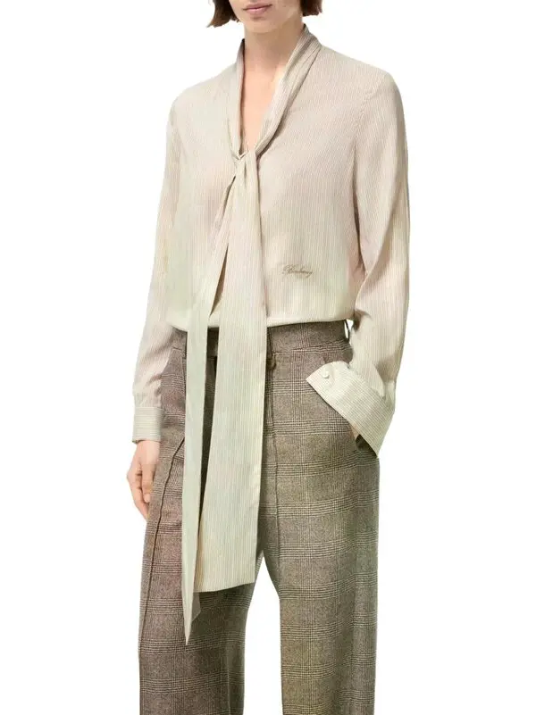Burberry Striped Silk Scarf Blouse - Neutrals