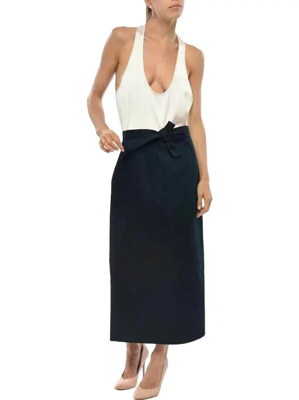 SUPER BLOND Belted Midi High-waisted Skirt - Blue