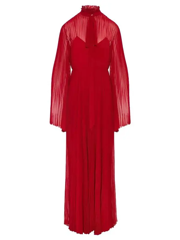 Gucci Pleated Pussy-bow Long-sleeved Maxi Dress - Red