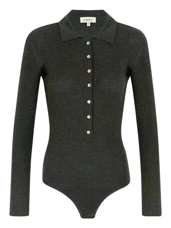 CAYET Jill Ribbed-knit Bodysuit - Grey