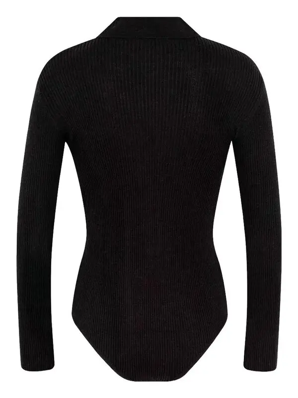 CAYET Jill Ribbed-knit Bodysuit - Black