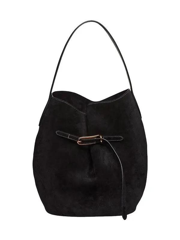 LIFFNER Belted Bucket Bag Large Suede - Black