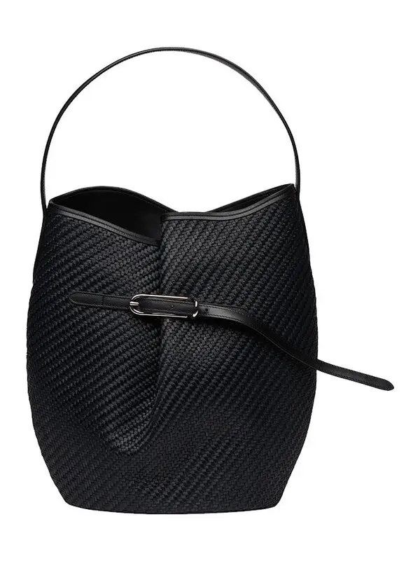 LIFFNER Belted Bucket Bag Large Black Raffia - Beige
