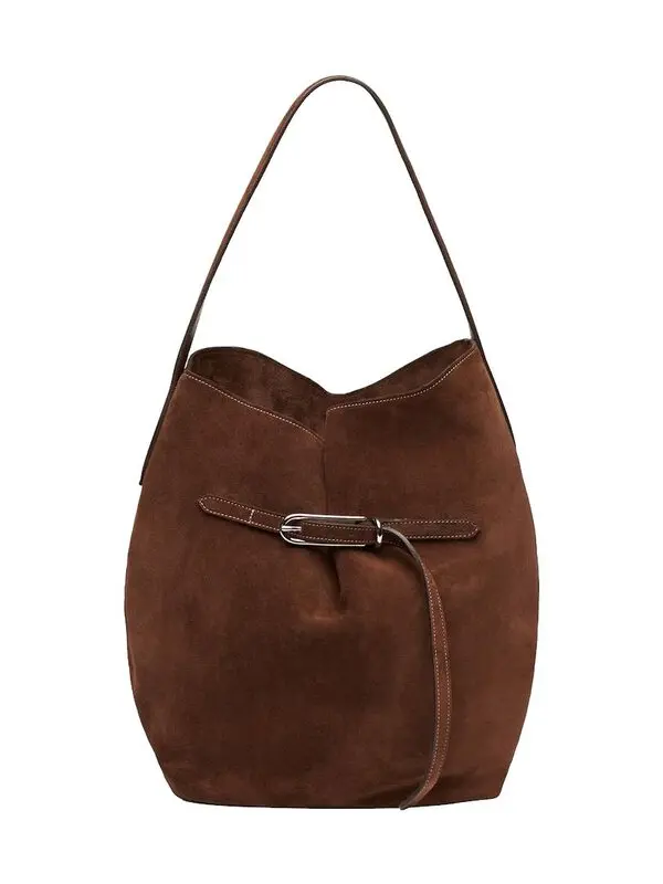 LIFFNER Belted Bucket Bag In Suede - Brown