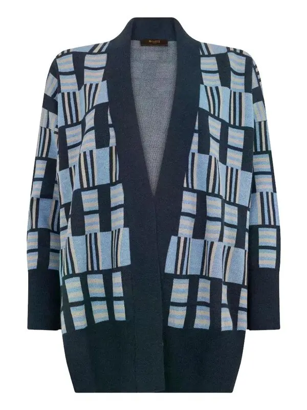 MOORER Geometric-pattern Cardigan - Blue