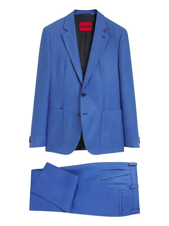 Hugo Single-breasted Slim-fit Linen Suit - Open Blue