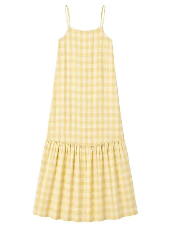 RO&ZO Cheesecloth-check Tiered Cotton And Linen-blend Maxi Dress - Yellow