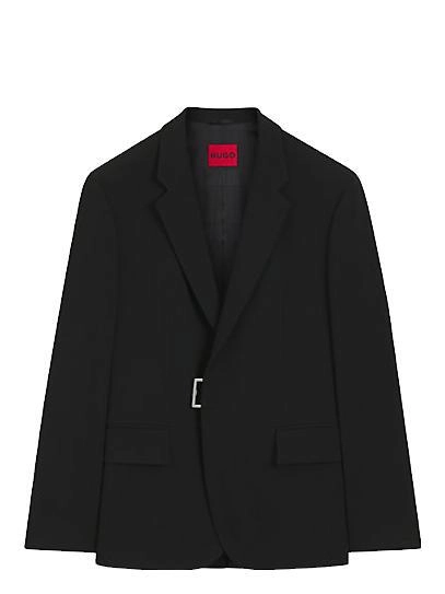 Hugo Slim-fit Metal-buckle Woven Blazer - Black
