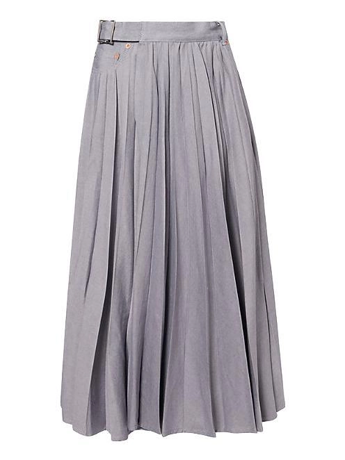 Sacai Pleated Contrast-denim Cotton Midi Skirt - Gray
