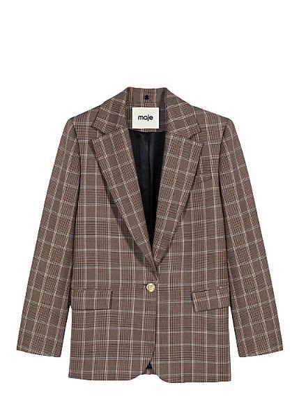 Maje Checked Single-breasted Wool-blend Jacket - Brown
