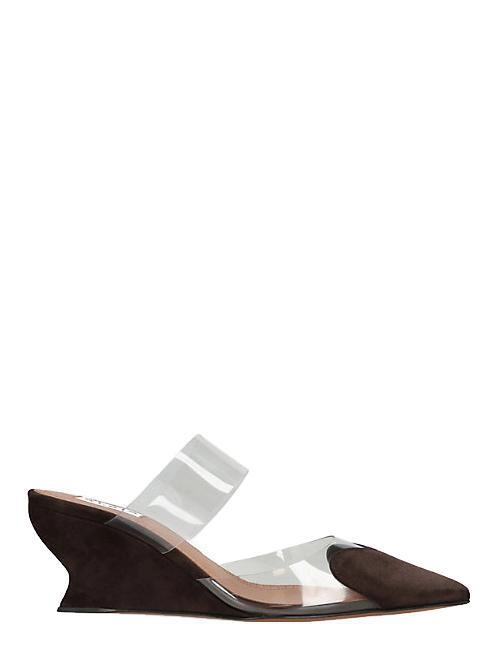 Alaïa Coeur 60 Patent-leather And Pvc Wedge Mules - Dark Brown