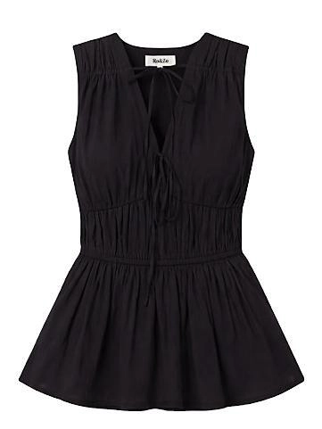 RO&ZO Tie-front Sleeveless Cotton-voile Top - Black
