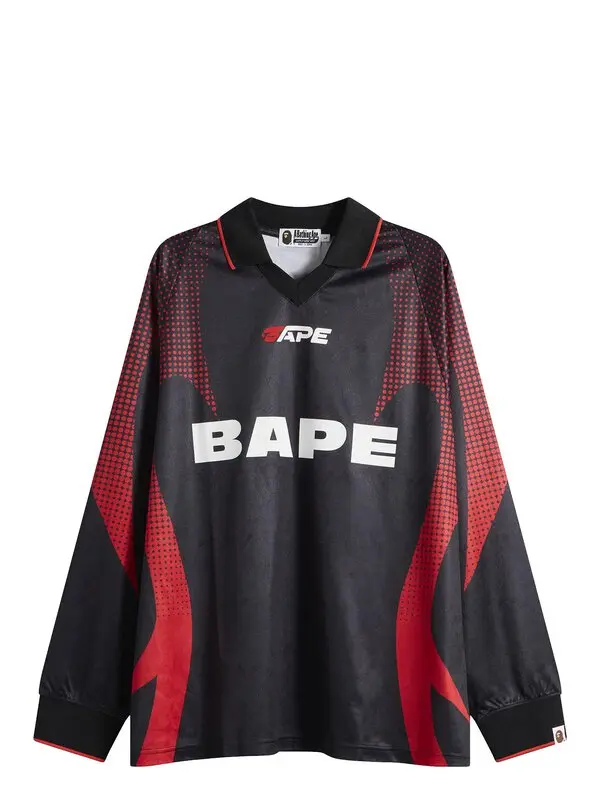 A BATHING APE Flame Monogram Long Sleeve Football Jersey - Black