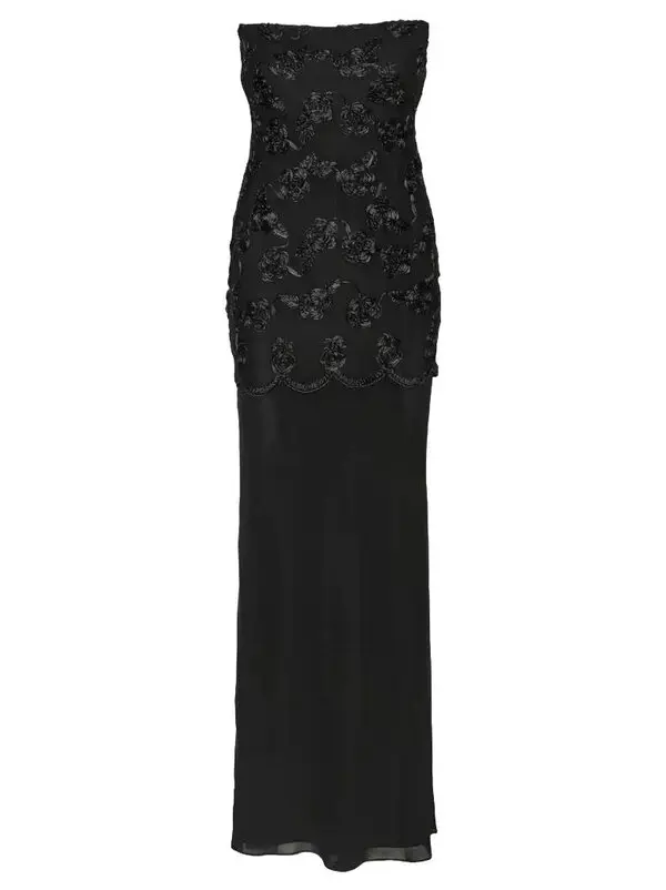 ROTATE BY BIRGER CHRISTENSEN Strapless Floral Mesh Maxi Dress - Black