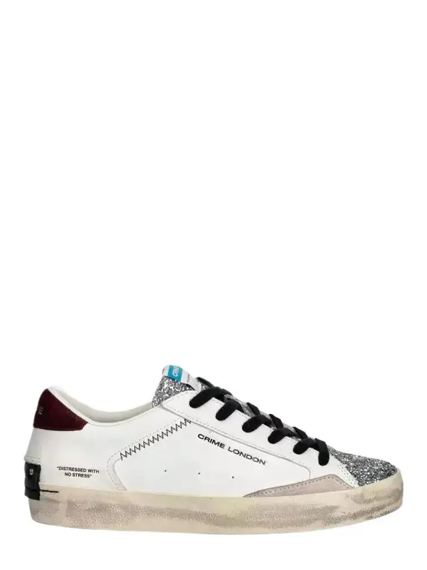 CRIME LONDON Distressed Glitter-embellished Sneakers - White