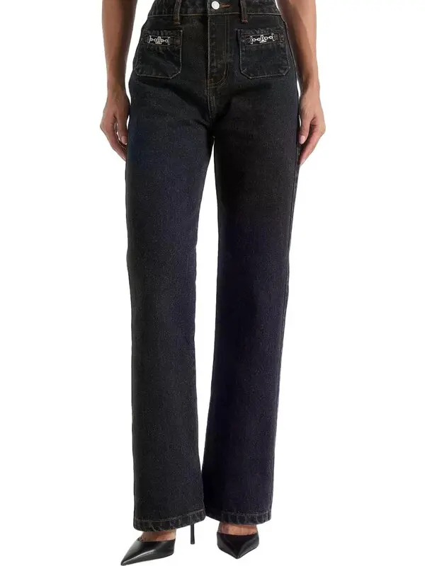 Manière De Voir Frida In Washed- Eiffel-detail Straight-leg Denim Jeans - Black