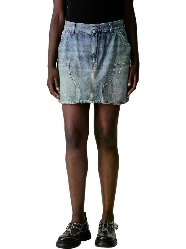 Carhartt Work In Progress Paint-splatter Denim Skirt - Blue