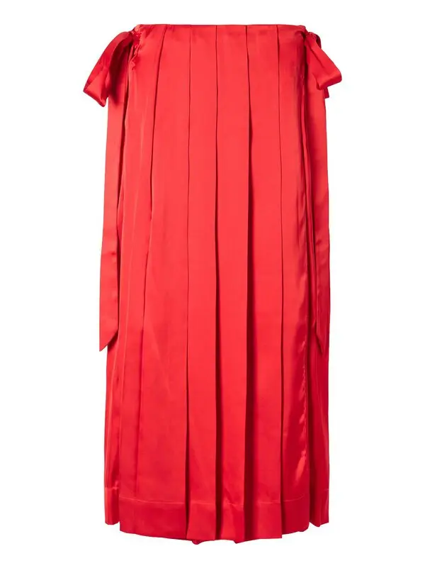 Simone Rocha Pleated Sheer Satin Midi Skirt - Red