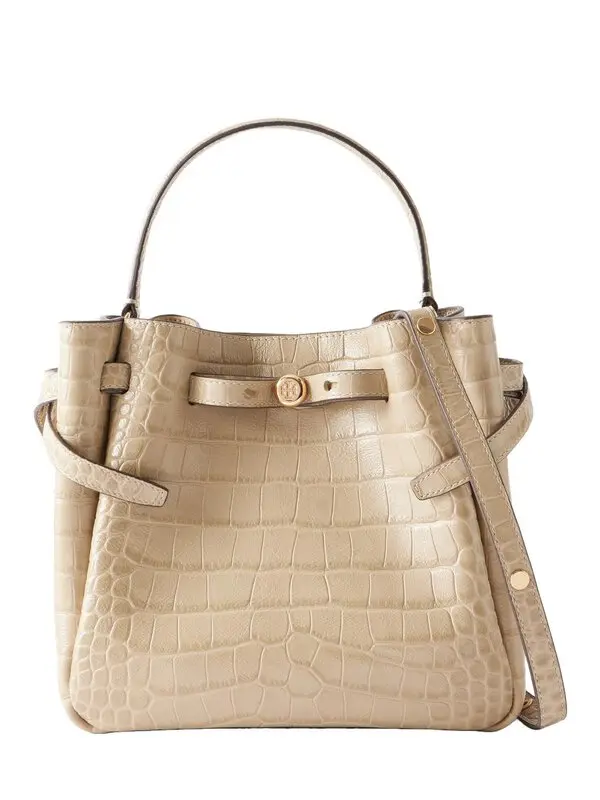 Tory Burch Croc-effect Logo-embellished Leather Shoulder Bag - Brown