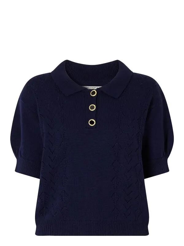 Alessandra Rich Wool Polo Shirt - Blue