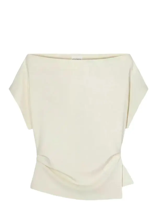Closed Draped Boat-neck Blouse - Neutrals