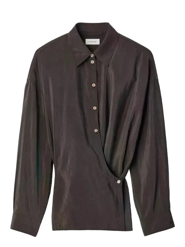 LEMAIRE Straight Collar Twisted Shirt In Dry Silk - Brown