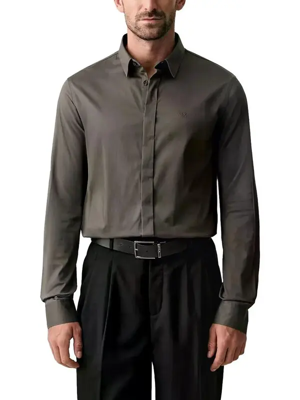Armani Exchange Logo-embroidered Slim-fit Shirt - Grey