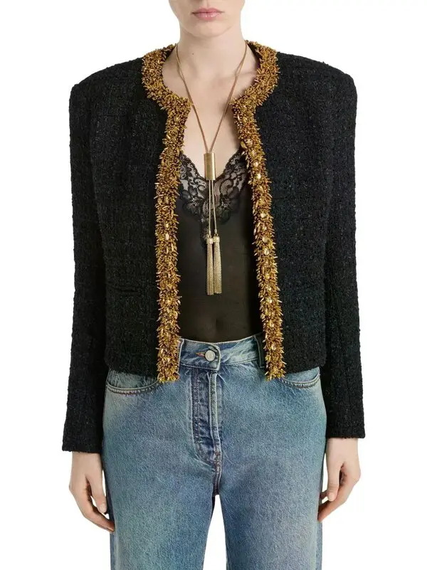 Balmain Embroidered Tweed Jacket - Black