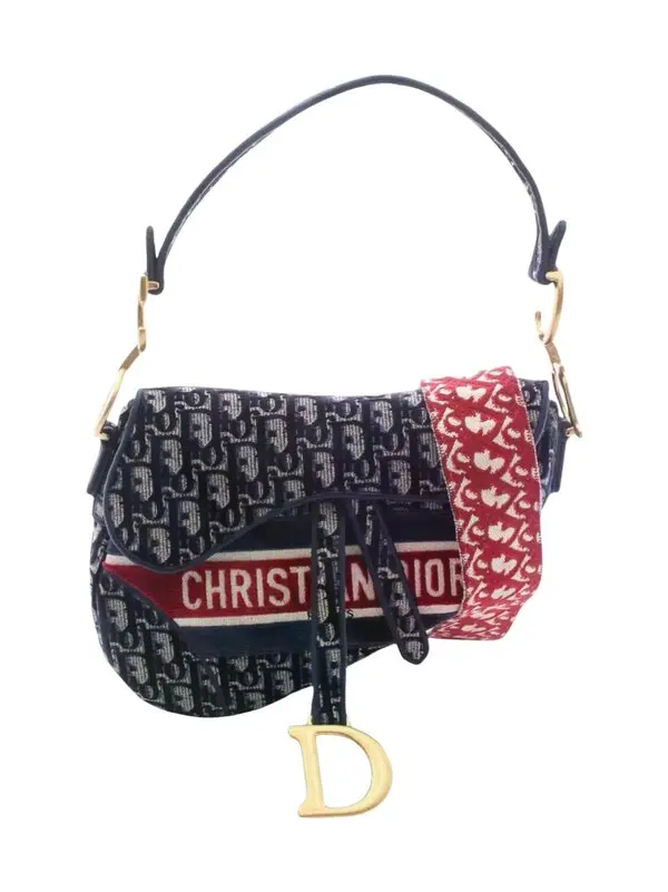 Dior 2018-2024 Oblique Embroidered Velvet Saddle Bag Shoulder Bag - Blue