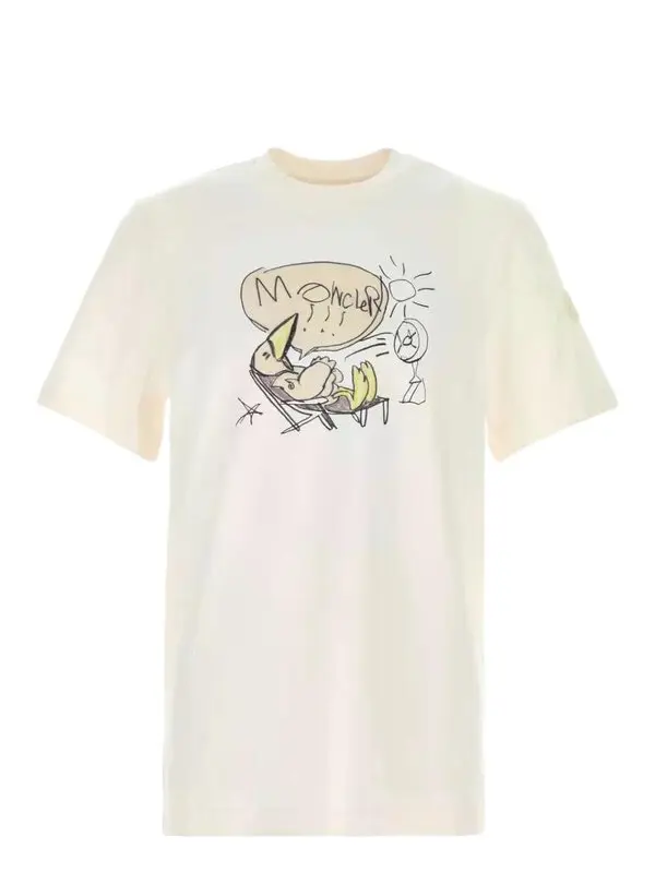 Moncler Monduck Graphic-print Cotton T-shirt - Neutrals