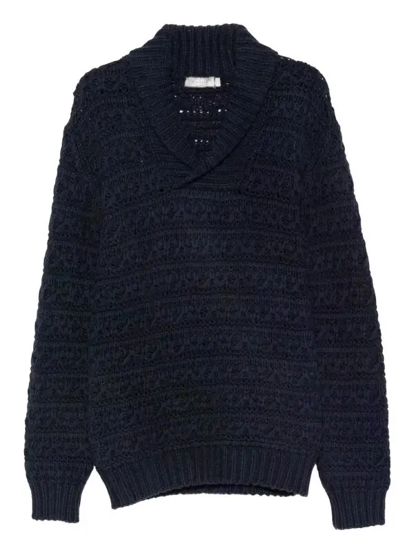Canali Cable-knit Shawl-collar Sweater - Blue