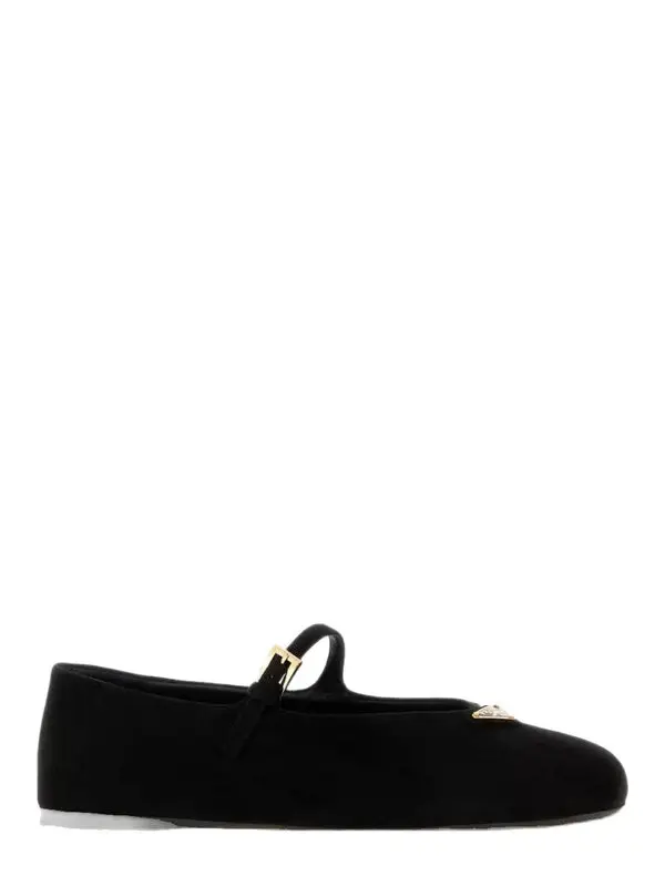 Prada Buckle-strap Logo-plaque Ballet Flats - Black