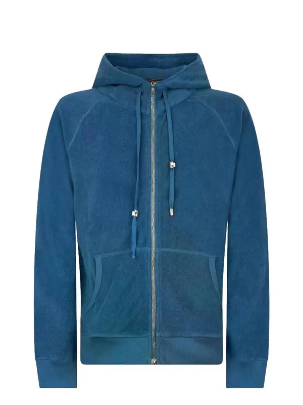 MOORER Melvin Terry-cloth Zip-up Hoodie - Blue