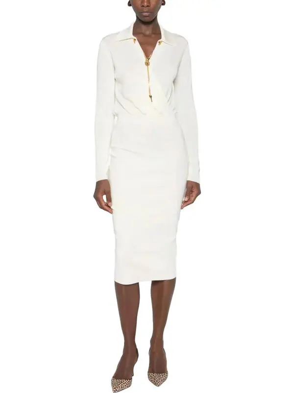 Elisabetta Franchi Padlock-detail Long-sleeve Midi Dress - Neutrals