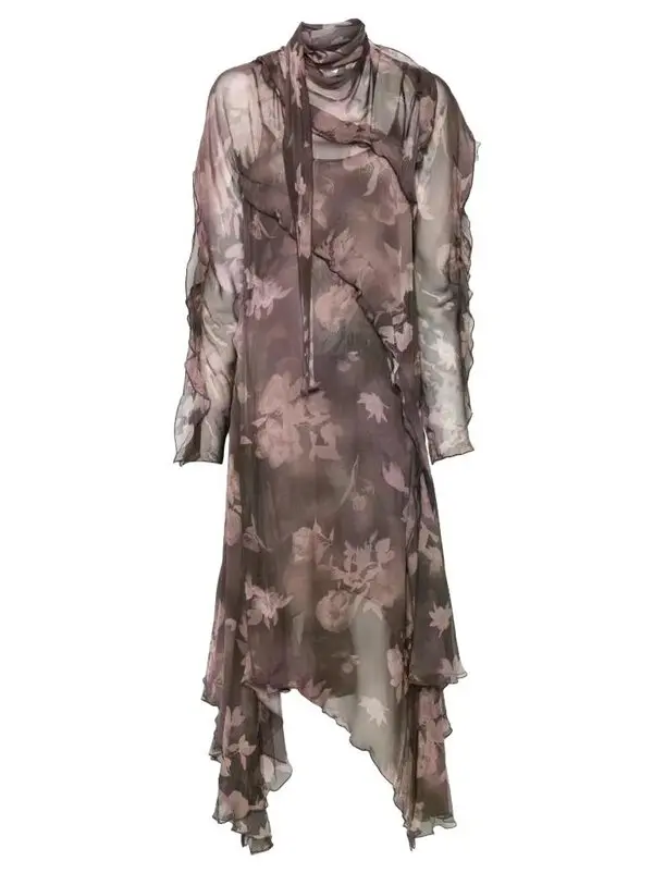DIESEL® Floral-print Ruffled Midi Dress - Brown
