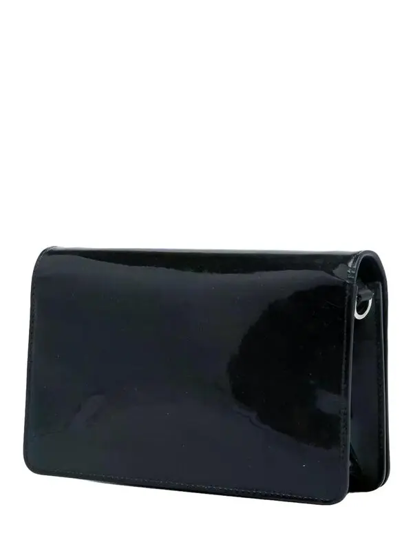 Miu Miu 2010-2026 Patent Crystal Embellished Logo Wallet On Chain Crossbody Bag - Black