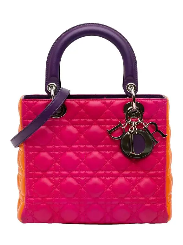 Dior 2011 Medium Tricolor Lambskin Cannage Lady Satchel - Orange