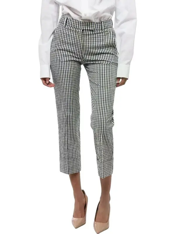 QL2 QUELLEDUE Gingham Turn-up Trousers - Blue