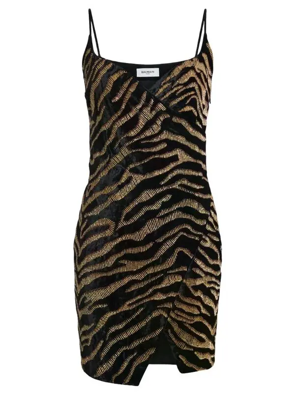 Balmain Velvet Dress With Tiger Embroidery - Black